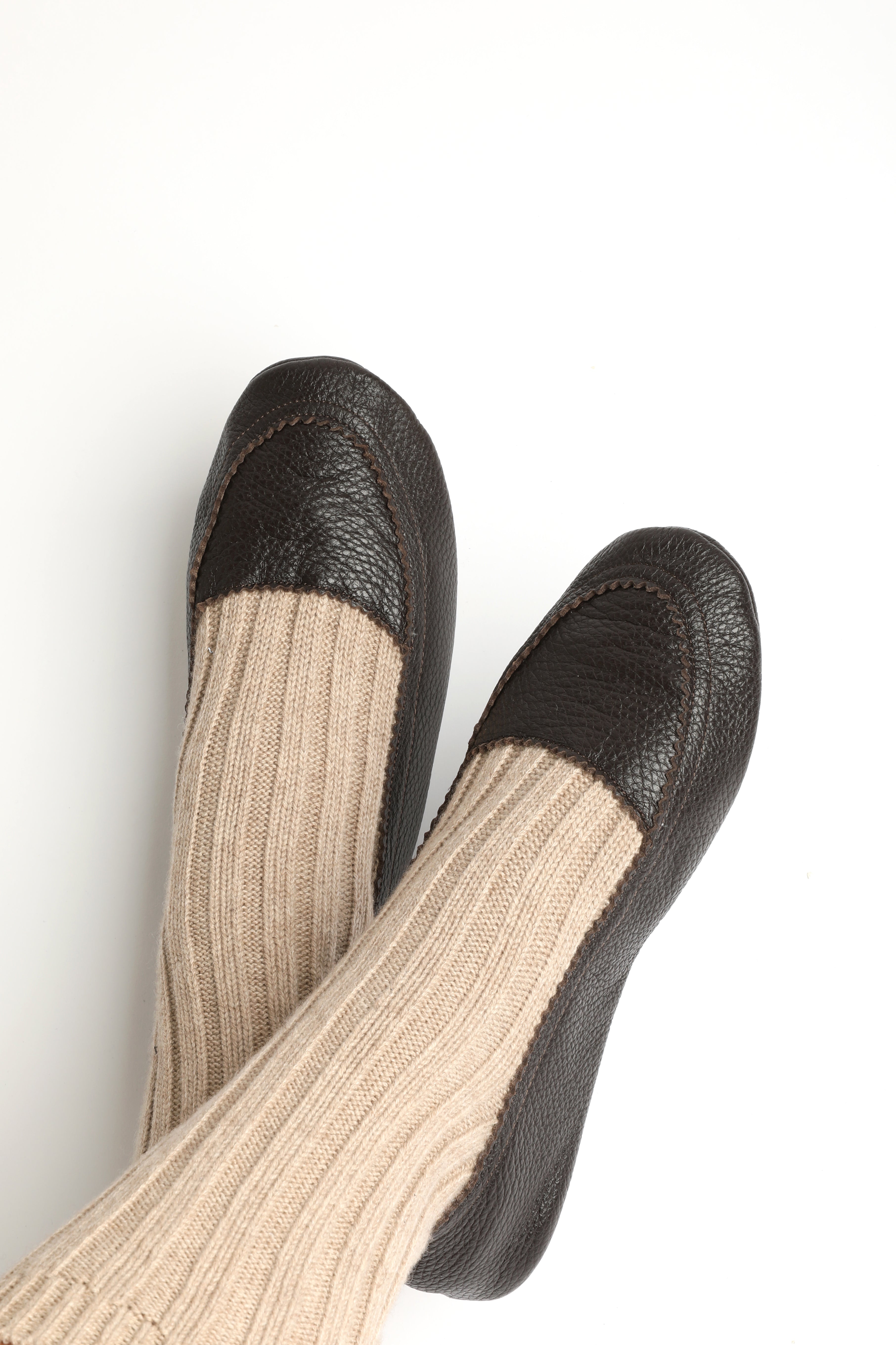 SLIPPERS.CASHMERE, LEATHER, BEIGE. – Bresciani Shop
