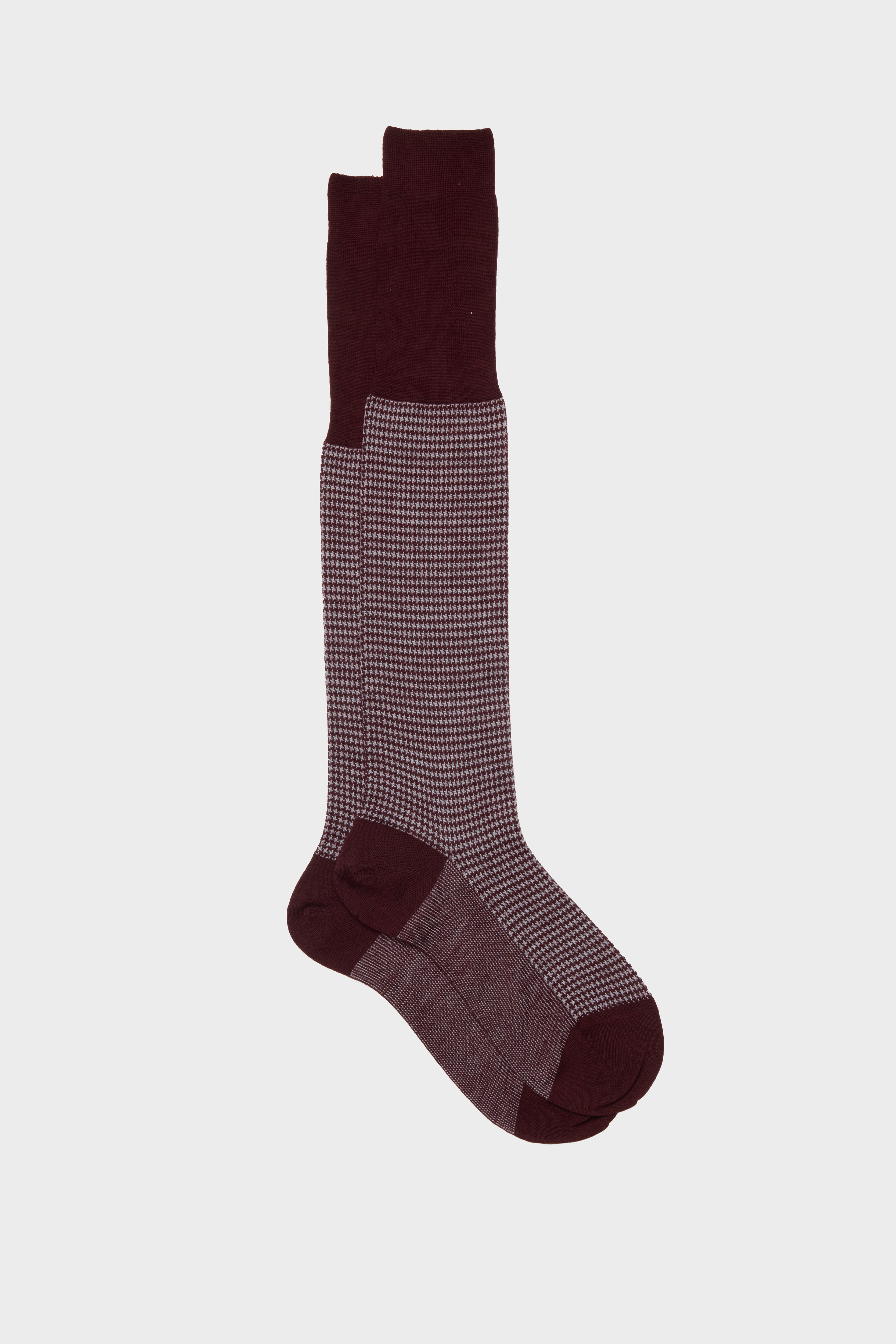 SOCKS CARLO. PIED DE POULE, 80% WOOL 20% POLYAMIDE, BURGUNDY-SILVER ...